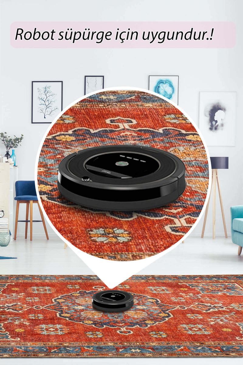 Artloop Fuga Yumuşak Dokulu Kırmızı Vintage Desenli Halı KA 34