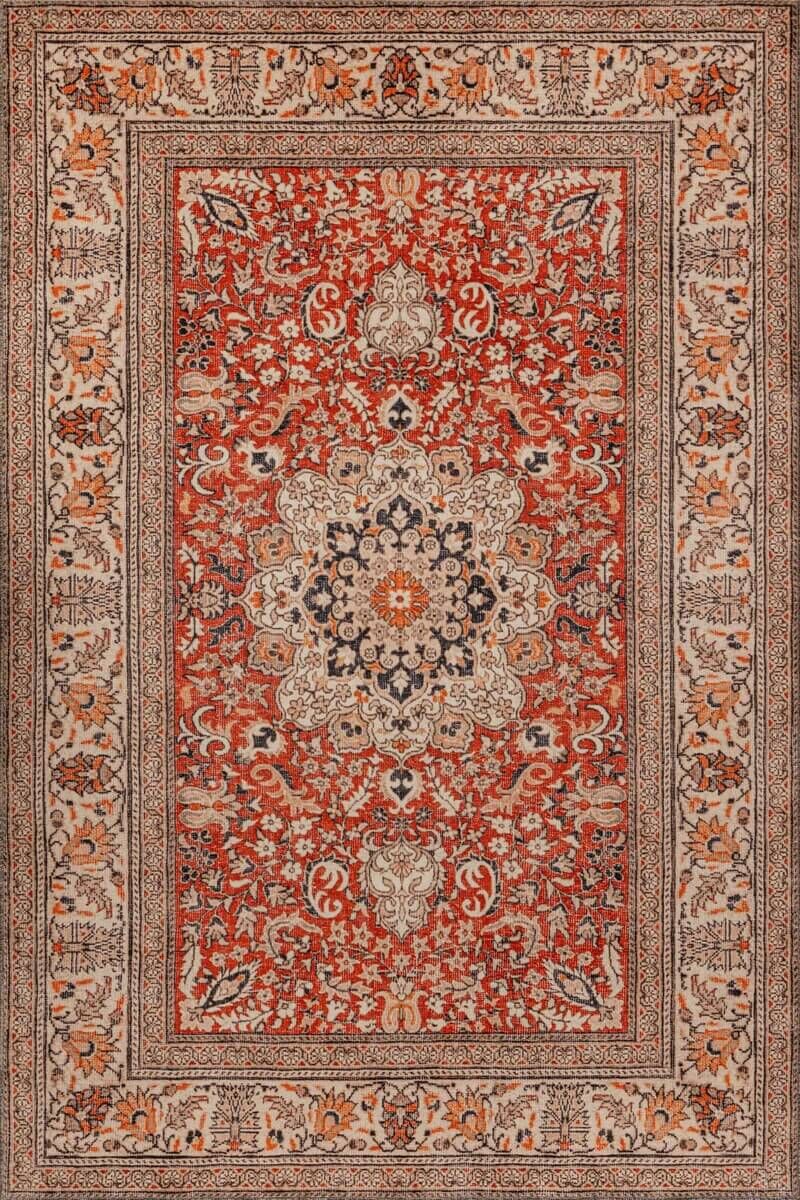 Artloop Fuga Yumuşak Dokulu Kırmızı Vintage Desenli Halı KA 40