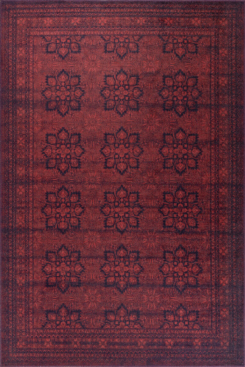 Folk Etnik Desenli Dokuma Taban Dekoratif Afgan Kırmızı Halı BA 48